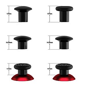 eXtremeRate ThumbsGear Interchangeable Ergonomic Thumbstick for PS5 Controller, for PS4 All Model Controller - 3 Height Domed and Concave Grips Adjustable Joystick - Chrome Red & Black