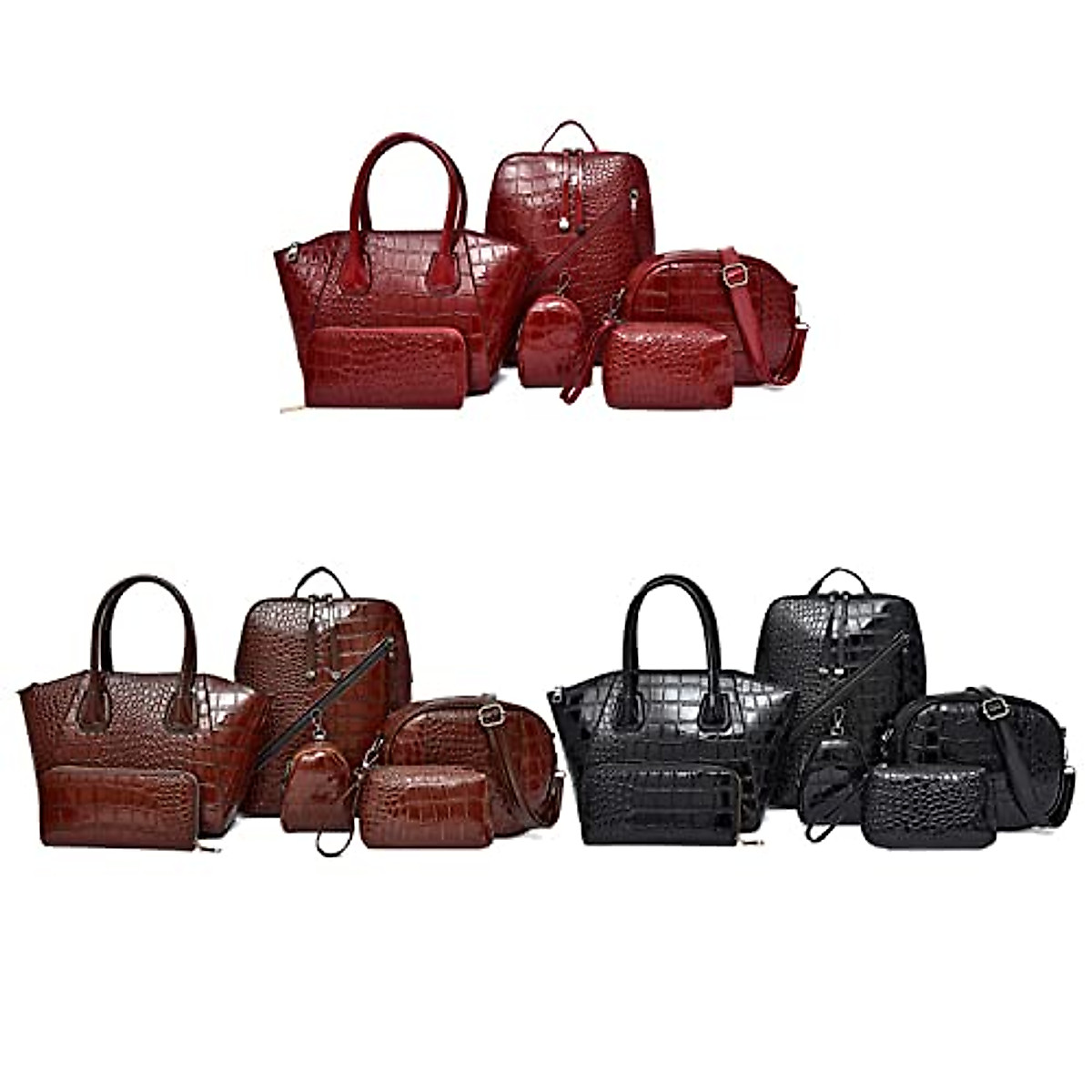 Women Fashion Handbags Wallet Tote Bag Shoulder Bag Top Handle Satchel Backpack Purse Set 6pcs (Brown)