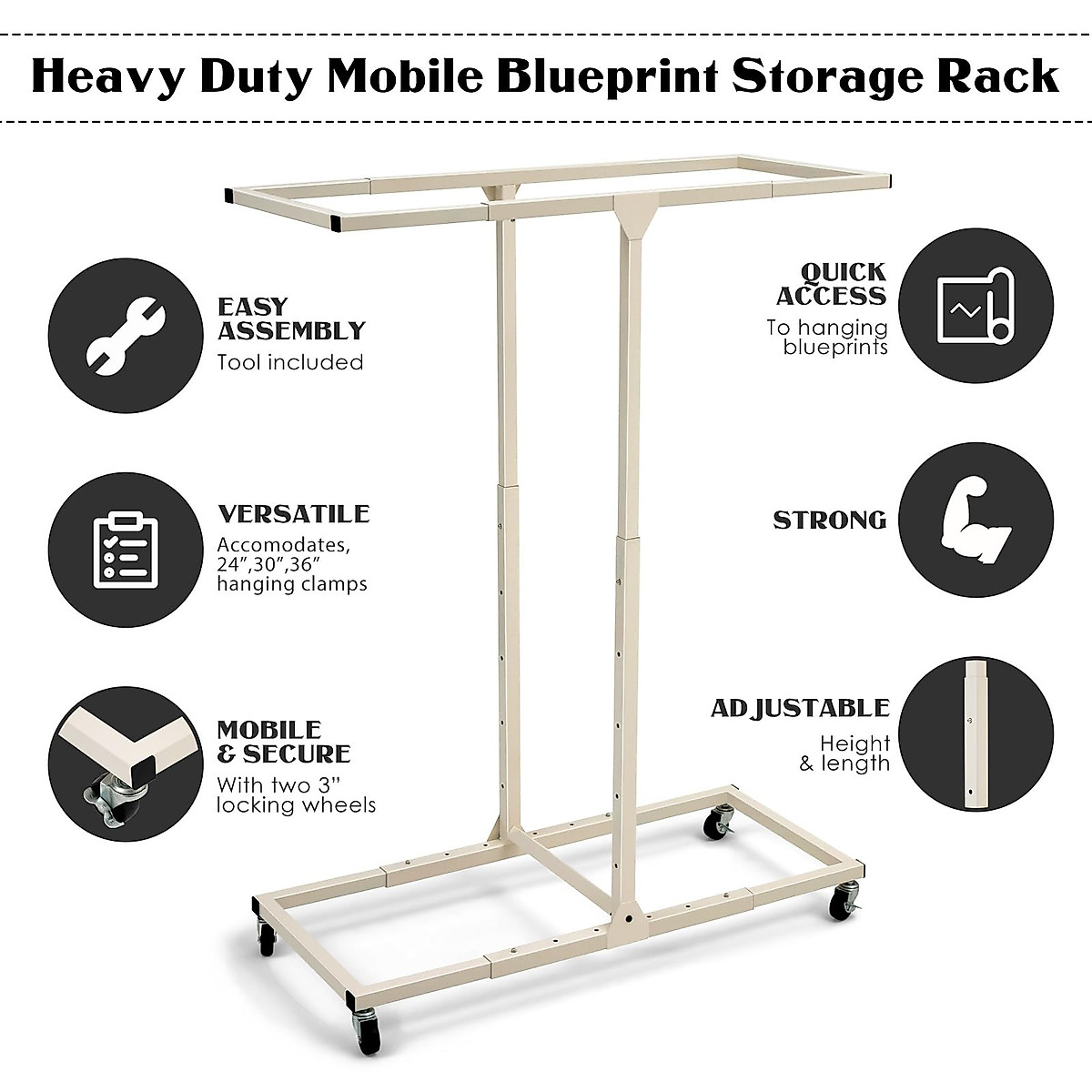 Tatuo Mobile Blueprint Holder Vertical Heavy Duty Blueprint Storage Width Height Adjustable Poster Display Rack Map Organizer Rack Mobile Plan Center File Organizer Stand for Home Office