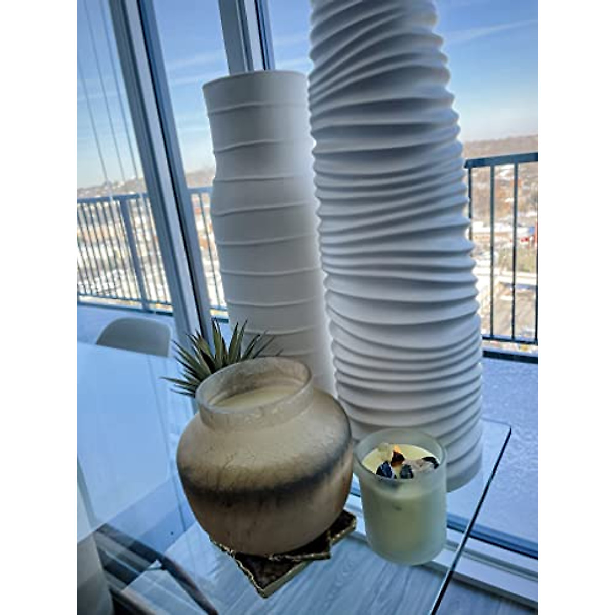 Zebra Calcite Soy Wax Crystal Candle (Natural) | Relaxing Scented Candle | 8 oz (Nectarine & Honey)