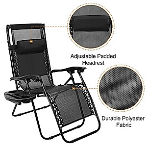 Bigzzia Recliner Zero Gravity Padded Patio Lounger Chair with Adjustable Headrest Side Table Folding Patio Lawn Recliner Chairs