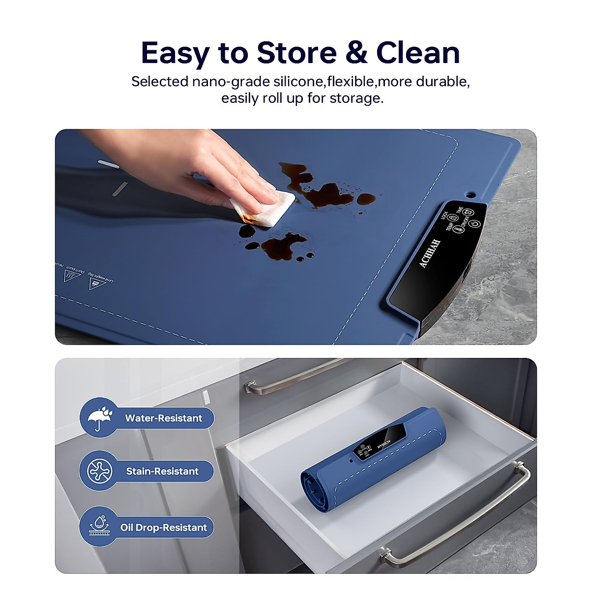 Food Warming Tray, Electric Food Warming Mats with 9 Temperature & 11 Timer Settings, Auto Shut-Off, Rollable Silicone Food Warmer for Buffets, Parties, Gatherings, Christmas, Everyday Use, Navy Blue