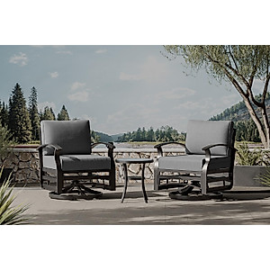 ASJMR 3 Piece Outdoor Aluminum Metal Swivel Rocking Chair Set with 1 Coffee Table and 2 Upholstered Cushions Outdoor Metal Swivel Rocking Chair Furniture (for Indoor, Outdoor) Parlor Set