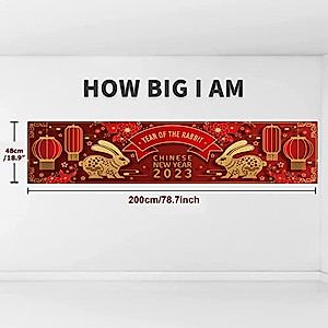 Chinese New Year Banner Year of the Rabbit Spring Festival Banner Decorations - New Year 2023 Chinese Holiday Eve Indoor Outdoor Garden Party Decor