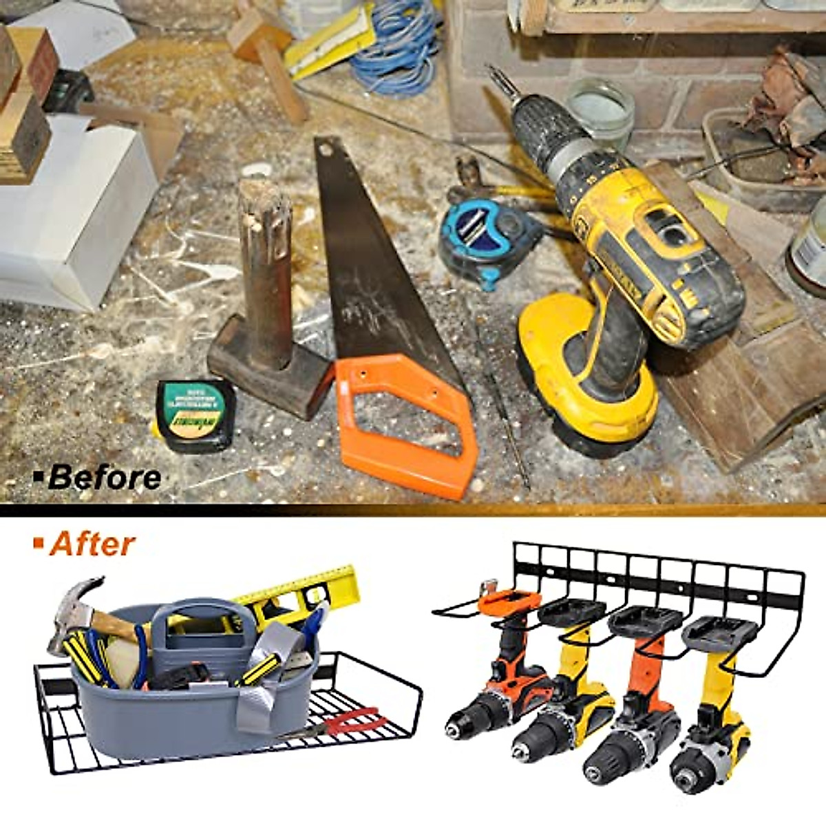 KENNEDICH Power Tool Organizer, Heavy Duty Tool Storage Holder, Wall Mounted Tool Kit Organizer Shelf for Cordless Drills, Handheld Power Tools Utility Racks for Men Dad