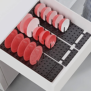 AEARY Pegboard Drawer Organizer for Kitchen Cabinet, Plate Organizers for Cabinets, Adjustable Cupboard Pegboard Tray, Dish Racks Bowl Drying Racks, Expandable Plate Holders Storage (2pcs, Black)