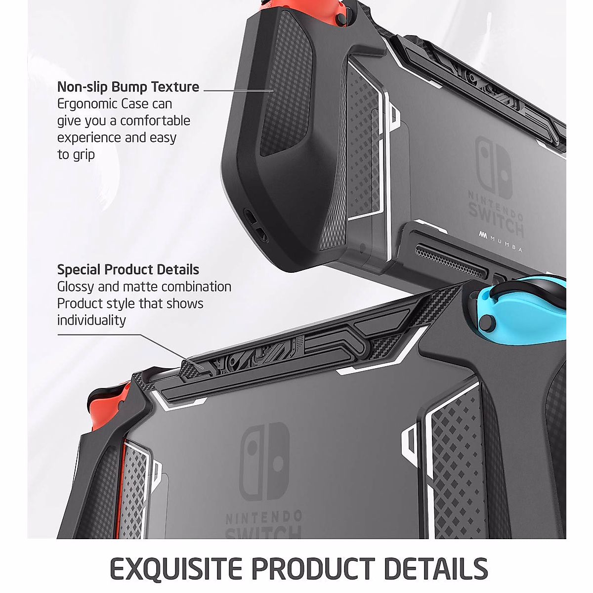 Mumba Dockable Case for Nintendo Switch, [Blade Series] TPU Grip Protective Cover Case Compatible with Nintendo Switch Console and Joy-Con Controller (Black)