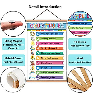 KAIRNE God’s Scripture Art Print With Wood Magnetic Poster Hanger, Christian Hanging Pictures Bible Verses Church Poster(35X56CM) Sunday School Educational Wall Art Kids Rules For Home Decor