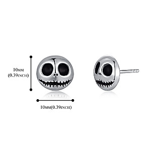 PHNIBIRD 925 Sterling Silver Stud Earrings Nightmare Before Christmas Hypoallergenic Earrings for Men Women Skull Earrings for Party (A)