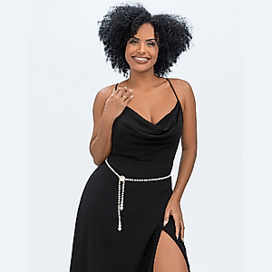 Wriidy Pearl Belt White Waist Chain Adjustable Dresses Plus Size Women Belly Jewelry Accessories for Girls (Classic, 45 inches)