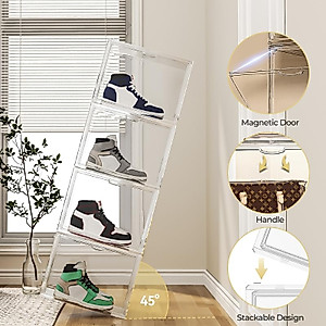 IYINIYI 15.75''x11.81''x9.84'' XX-Large Clear Shoe Storage Boxes with Divider, Stackable Plastic Boot Boxes with Magnetic Door, Acrylic display case Box with Lids for Sneaker Purses Handbags Books (3)