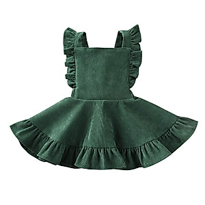 Karuedoo Baby Girls Velvet Suspender Skirt Infant Toddler Ruffled Casual Strap Sundress Summer Outfit Clothes (12-24M, Green 2(Velvet))