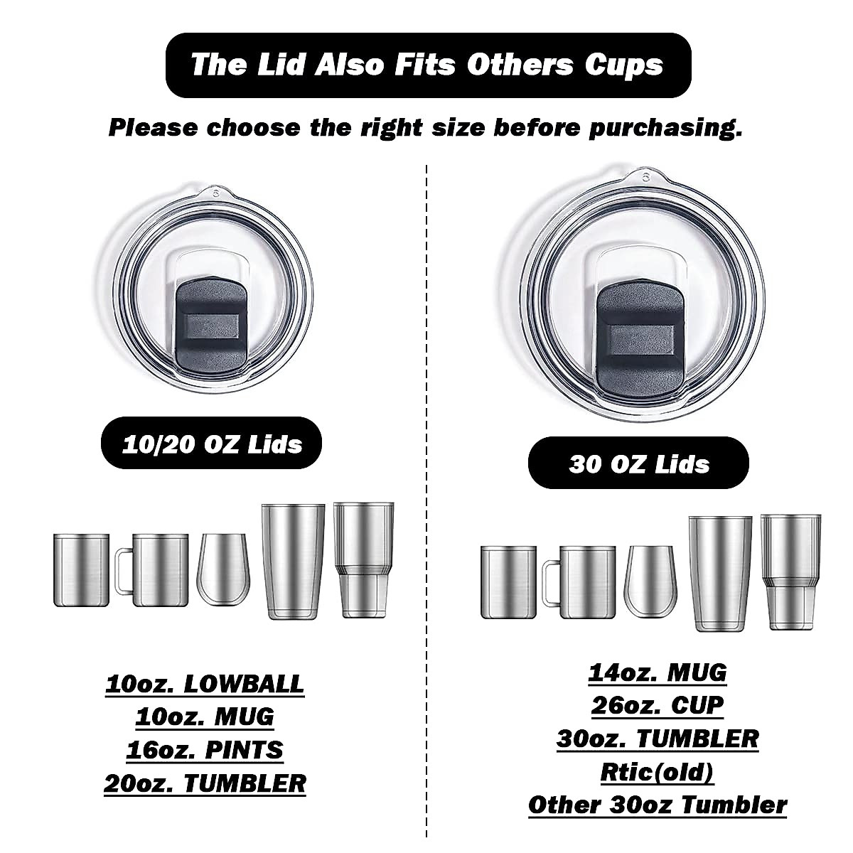 2Pcs 20oz Magnetic Tumbler Lid with 4Pack Magnetic Sliders, Replacement Cup Lids Tumbler Cover Spill Proof Fits YETI Rambler, Old Style Rtic, Ozark Trail and more