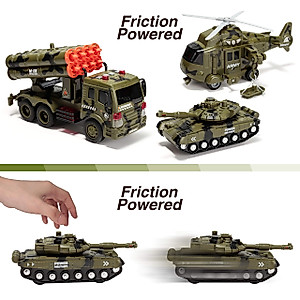 JOYIN 3 in 1 Friction Powered Siren Army Vehicle Toy with Action Figures - Military Truck, Helicopter and Tank Toy with Light and Sound Siren for Imaginative Play, Xmas Gifts for Kids