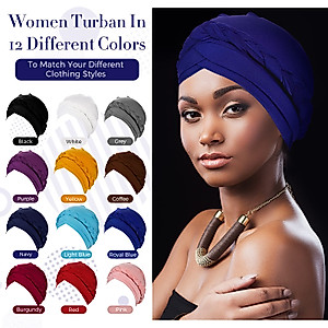 12 Pack Braid Turban Cap for Women Ethnic Bohemia Twisted Hair Cover Wrap Hat African Pre Tied Bonnet Cancer Braid Turban Hat Beanies Headwear Multicoloured