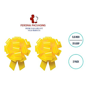 Feronia Packaging 2 Pieces Pull Bow for Gift Wrapping Gift Bows Pull Bow With Ribbon for Wedding Gift Baskets, 5.5 Inch 20 Loop (Yellow)