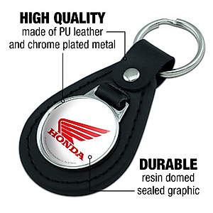 GRAPHICS & MORE Black Leather Honda Powersports Logo Keychain