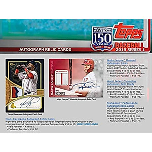 Hanger Box 2019 Topps Baseball Factory Sealed Series One with 67 Cards per Box Possible Autographs Rookies Game Used Relic Cards and More