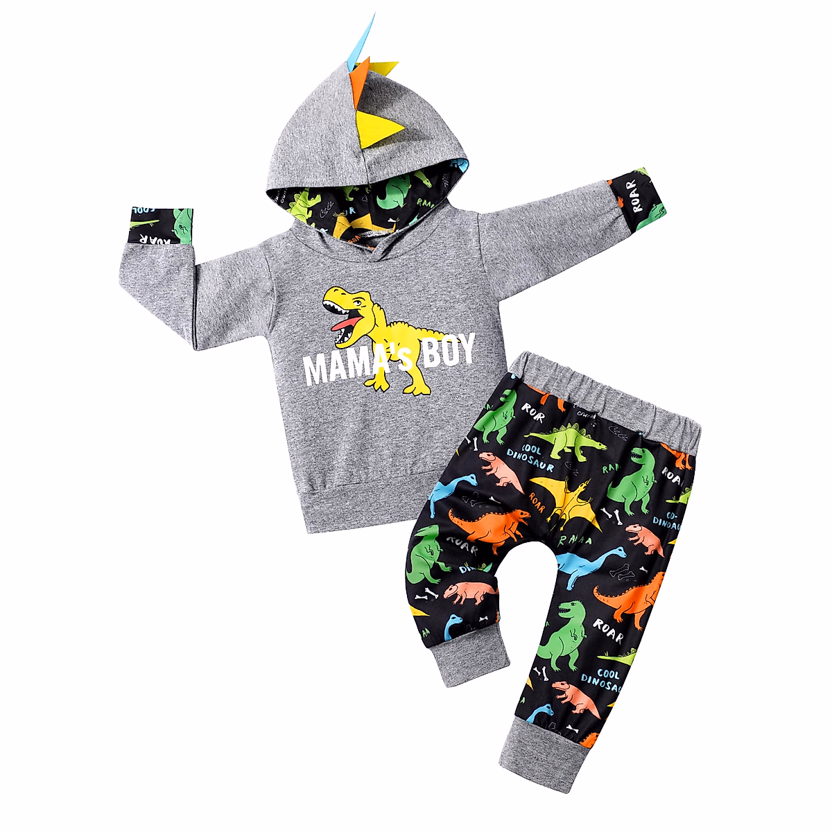 BAVADER Toddler Boy Clothes 18 24 Months Boy Clothes Mama's Boy Dinosaur Long Sleeve Hoodie Pant Sets Toddler Clothes for Boys