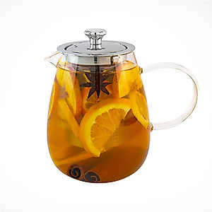 Aserson 1000 ml/33 oz Glass Teapot, Heat Resistant, Stainless Steel Infuser, Handmade, Leaf Tea Brewer, Borosilicate Glass, Stovetop Teapot and Microwave Safe