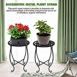 KABB 15'' Tall Plant Stand for Flower Pot, 10-inch Round Metal Plant Stand Indoor, Decorative Black Flower Pot Stand Plant Table, Rustproof Potted Holder Outdoor Plant Stands for Home Garden
