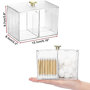Hipiwe Acrylic Q-tip Holder with Lid- 3 Sections Bathroom Dispenser Jar Cotton Ball and Swab Organizer Plastic Apothecary Jar Makeup Storage Canister Box for Cotton Rounds Pads Floss
