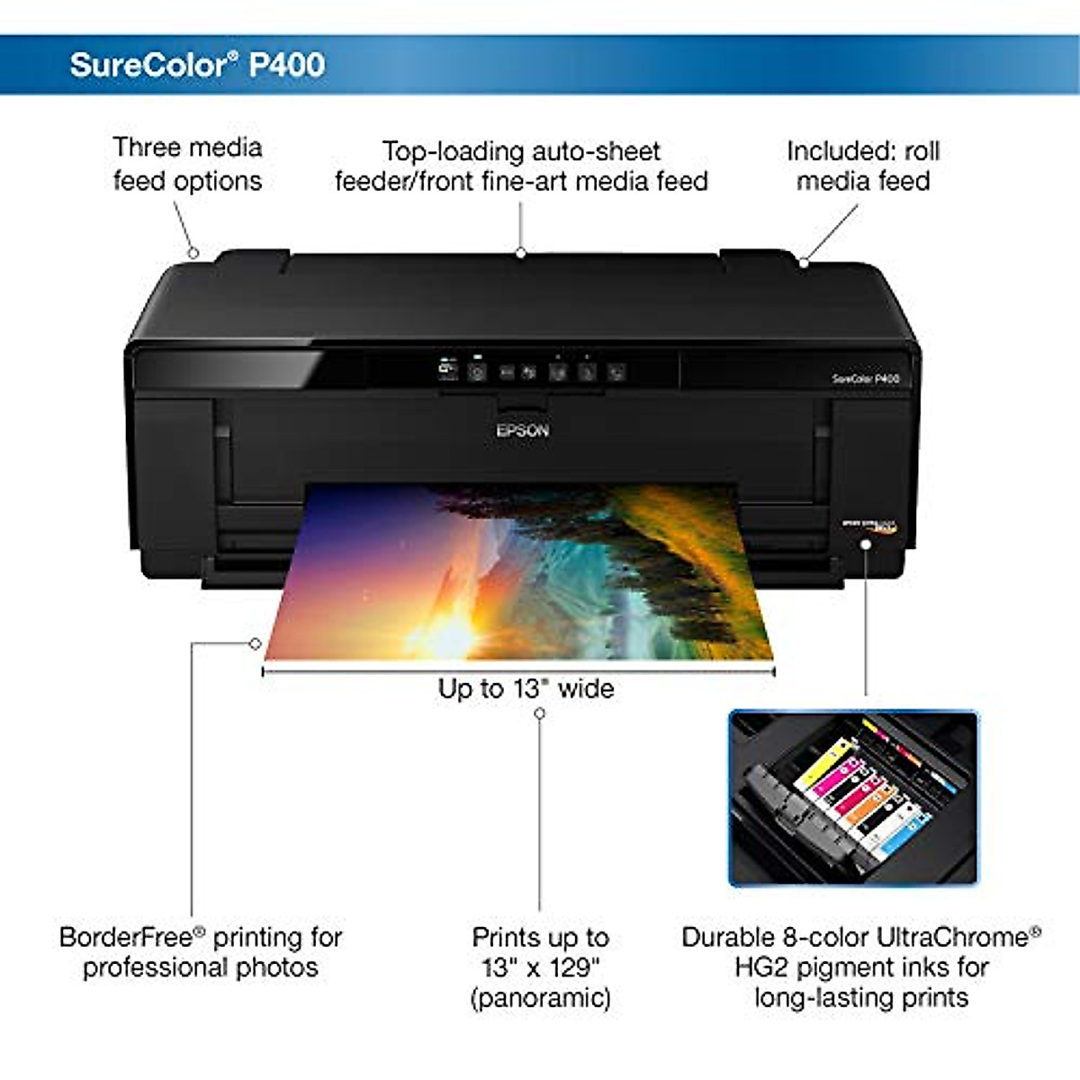 Epson SureColor P400 Wireless Color Photo Printer, 20.9 x 25.8 x 13.5 Inches, Black, Model:C11CE85201