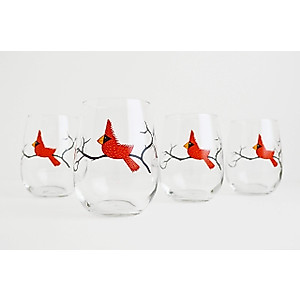 Cardinal Stemless Wine Glassware - Set of 2 Christmas Glasses