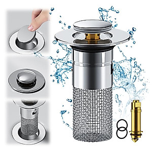 Bathroom Sink Stopper Hair Catcher,Pop Up Sink Drain Filter with Removable Stainless Steel Filter Basket Hair Catcher,Bathroom Sink Strainer,for Kitchen,Bathtub,Sink Water Pipe and Floor Drain