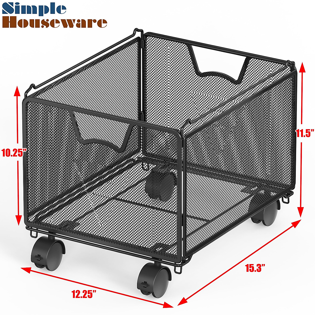 SimpleHouseware Stackable Mesh Hanging File Organizer with Wheels, Black
