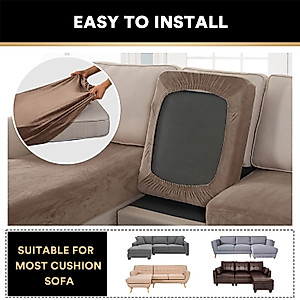 PrinceDeco Sectional Couch Covers 3 Pieces Velvet Sofa Covers L Shape Soft Couch Covers for Sectional Sofa Corner Sofa Cover Couch Cover for Dogs Washable (2 Seater + 1 Chaise,Taupe)