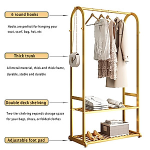 BUZUEY Gold clothing rack,Heavy duty clothes rack,Small clothing racks for hanging clothes,Wardrobe Rack,rack for clothes to hang,garment rack with bottom shelves,hanging racks for clothes(L:31.5in)
