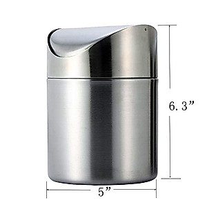 Stainless Steel Small Trash Cans , Trumpet Desktops Mini Creative Covered Desk Kitchen Living Room Trash Cans 5" x 6.5" inch