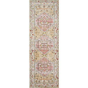 Loloi II Skye Collection SKY-04 Gold/Blush 9'-0" x 12'-0", 13" Thick,Area Rug,Soft,Durable,Vintage Inspired,Distressed,Low Pile,Non-Shedding,Easy Clean,Printed,Living Room Rug