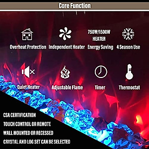 Masarflame 42 Inch Electric Fireplace, Recessed and Wall Mount Fireplace Heater, Quiet & Linear Fireplace Insert with 13×13 Adjustable Flame Color, Thermostat & Timer, Remote & Touch Screen