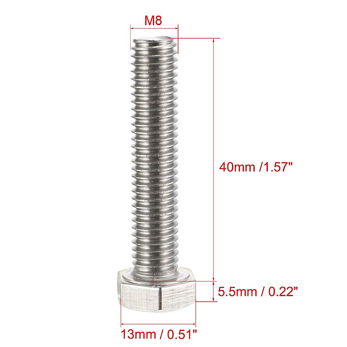 uxcell M8x40mm Hex Bolts 304 Stainless Steel Hexagon Screw Bolt 10pcs