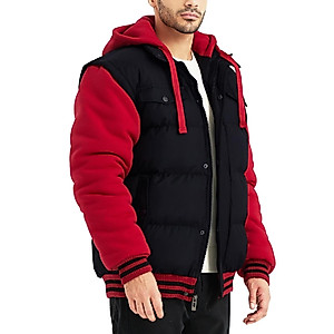 BEST SOUTH Men's Hooded Winter Coats Water Resistant Warm Thicken Insulated Full Zip Windproof Jackets with Pockets Black Red XXXL