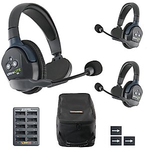 EARTEC UL3S Ultralite-HD 3-Person Full Duplex Wireless Intercom Headset Communication System, Single Ear Headsets, Up to 1000ft Range, U.S. Company