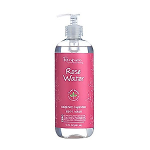RENPURE Plant Based Organic Natural Rose Water Coconut Oil Body Wash, Sulfate Free Moisturizing Shower Gel Sensitive Skin with Pump for Women, Rose Water, 19 Fl Oz