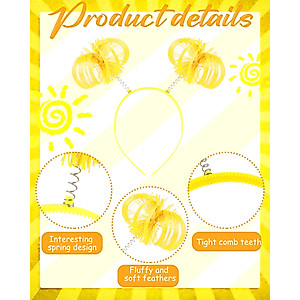 12 Pcs Tinsel Wrapped Ponytails Headband with Heart Shape Sunglasses Costume Party Faux Feather Headwear Bopper for Festival(Yellow)