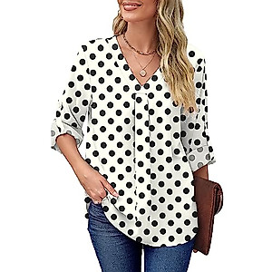 Work Blouses for Women Office Ladies Tops for Leggings Chiffon Long Sleeve Tops Polka Dot L