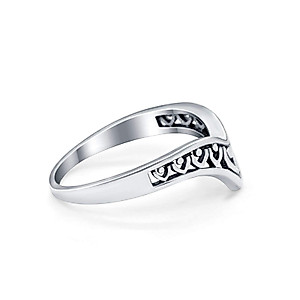 Blue Apple Co. Sterling Silver Size-5 Heart Filigree Petite Thumb Ring Band Chevron Midi V Filigree Solid Round 925 Sterling Silver