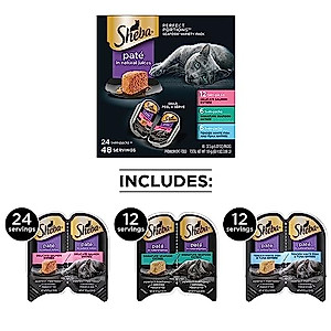 SHEBA PERFECT PORTIONS Paté Adult Wet Cat Food Trays (24 Count, 48 Servings), Signature Seafood Entrée, Easy Peel Twin-Pack Trays