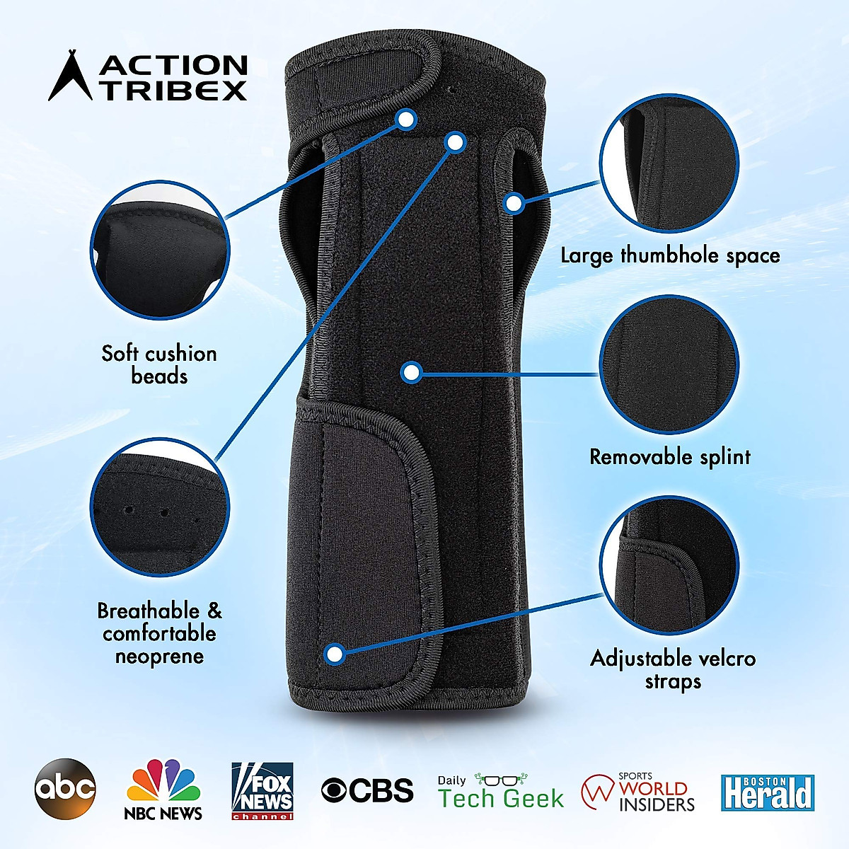 Action Tribex ATX Wrist Brace for Carpal Tunnel Relief – Adjustable Day & Night carpal tunnel wrist brace night support with Splints for Pain, Numbness, Arthritis, Sprains, Injuries – Fits Both Hands