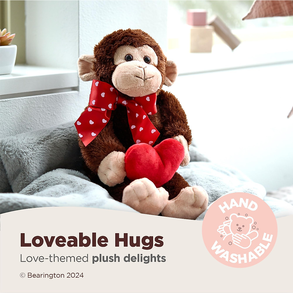 Bearington Wilde Love Stuffed Animal Monkey Plush Holding a Heart with Red Bow, Kid Companion Plushie, Great Gift for Birthdays, Holidays & Other Special Occasions Like Valentines Day, 15 inches