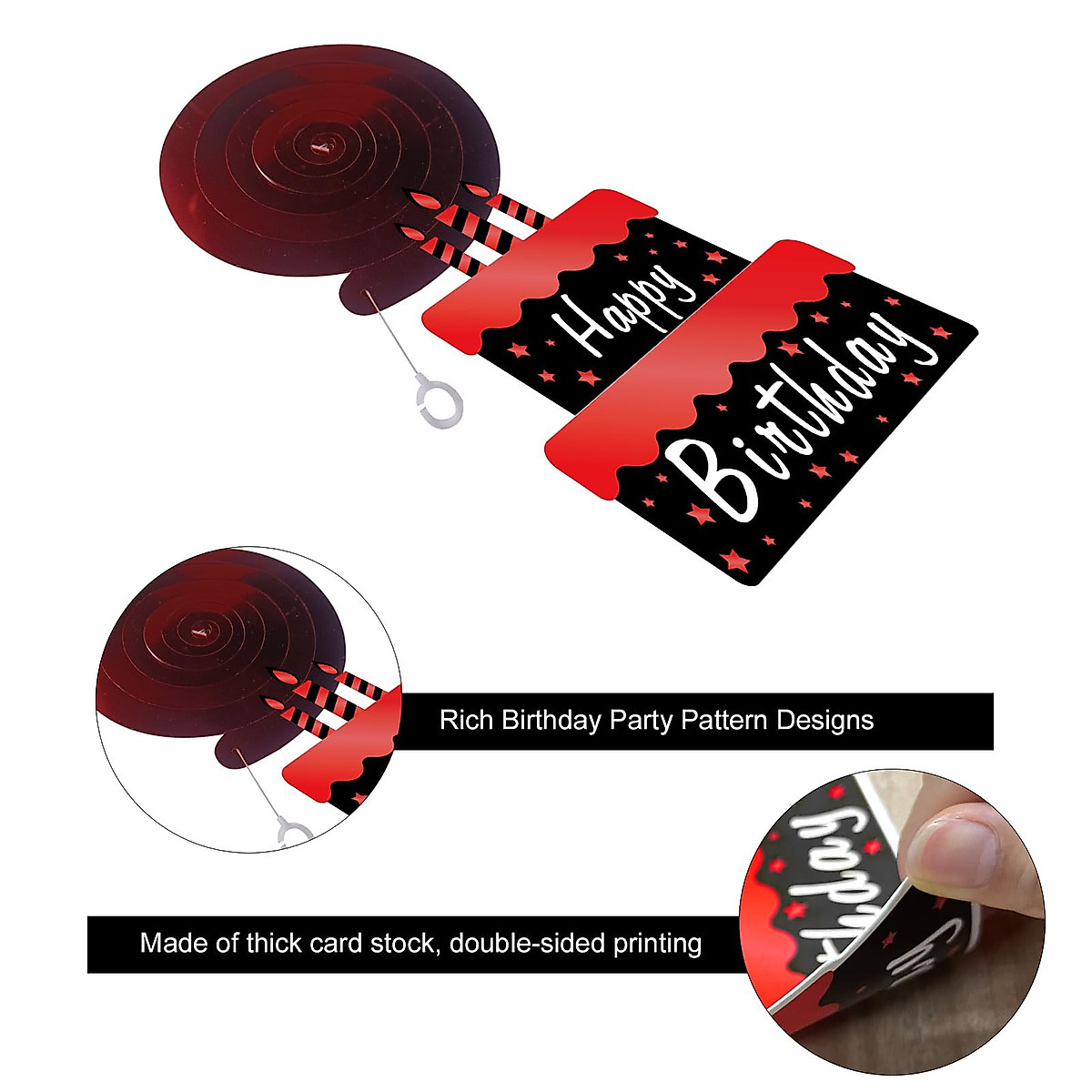 Red and Black Happy Birthday Decorations Hanging Swirls Party Supplies, 30Pcs Red Black Happy Birthday Foil Swirl Decor, 10th 16th 21st 30th 40th 50th 60th Ceiling Hanging Sign Decor