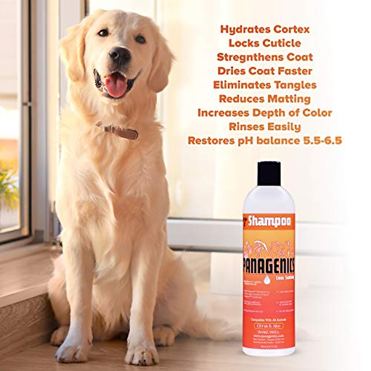 Panagenics | Pet Shampoo - Safe for ALL animals, Unscented, Contains Citrus and Aloe Active Ingredients - 16 ounce bottle