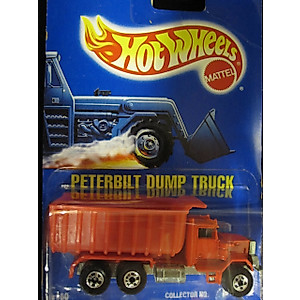 Peterbilt Dump Truck 1990 Hot Wheels Red with Basic Wheels on Solid Blue Card (1:64 Scale Collectible Die Cast Metal Toy Car Model #100