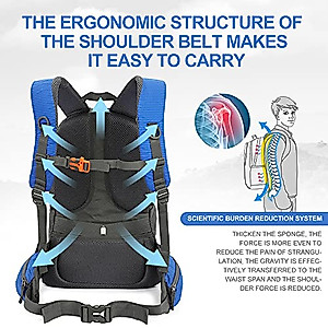 INOXTO lightweight Hiking Backpack 35L/40L Hiking Daypack with Waterproof Rain Cover for Travel Camping Outdoor Men and Women (40L royal blue stripes)