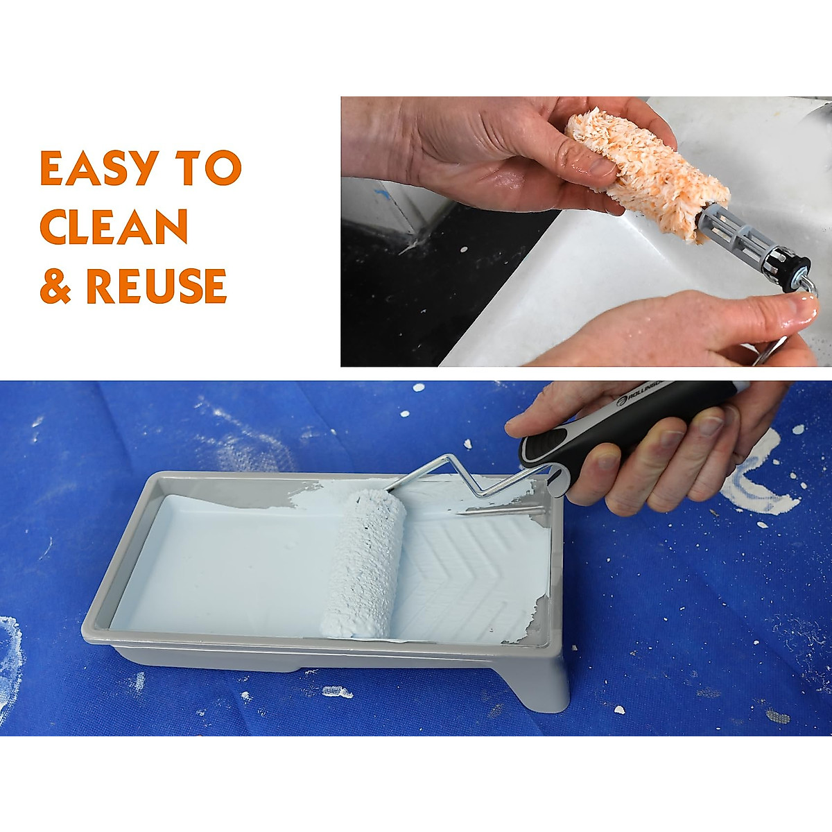 ROLLINGDOG 4 Inch Paint Roller - Mini Rollers Painting Include 4" Microfiber Jumbo Mini Paint Roller 3/8” Nap,Paint Tray with Disposable Liners (Pack of 3) and Paint Roller Frame